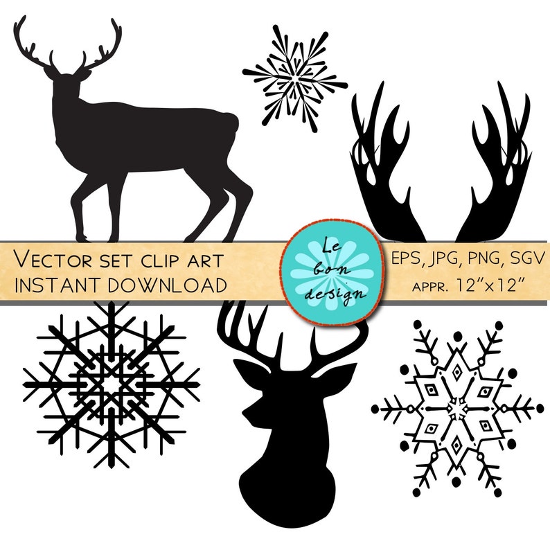 Printable Art Deer Christmas Snowflake / Clip Art Antler Print ...