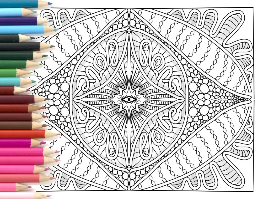 Coloring Page, Printable Art Zentangle Zendoodle, Symmetric Mandala for ...