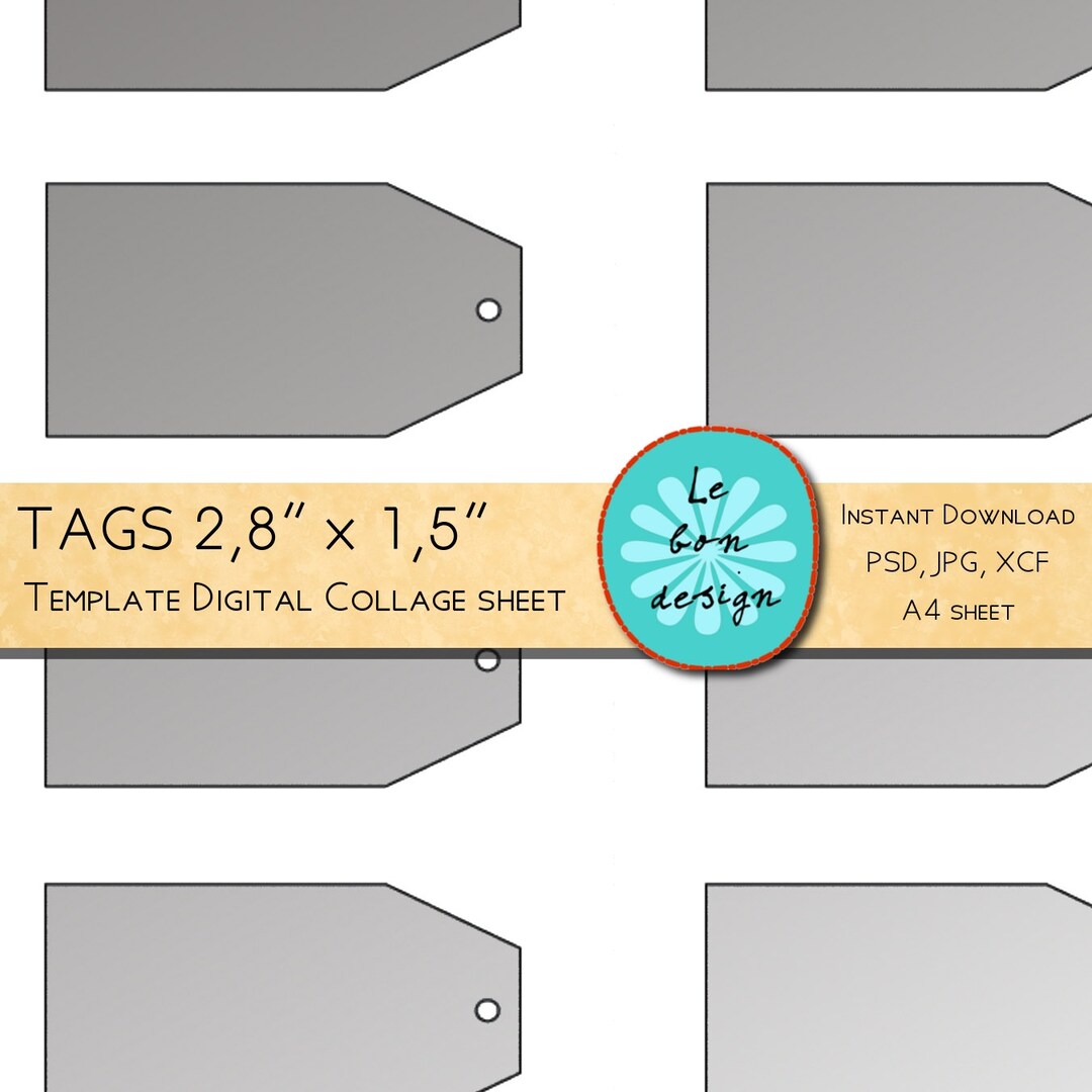 Tags and Labels Template Diy Collage Sheet Jpg, Psd, Gimp, for ...