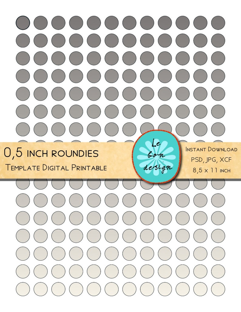 1/2 Inch Round Circle Template 192 Roundies Diy Collage Sheet Jpg, Psd ...