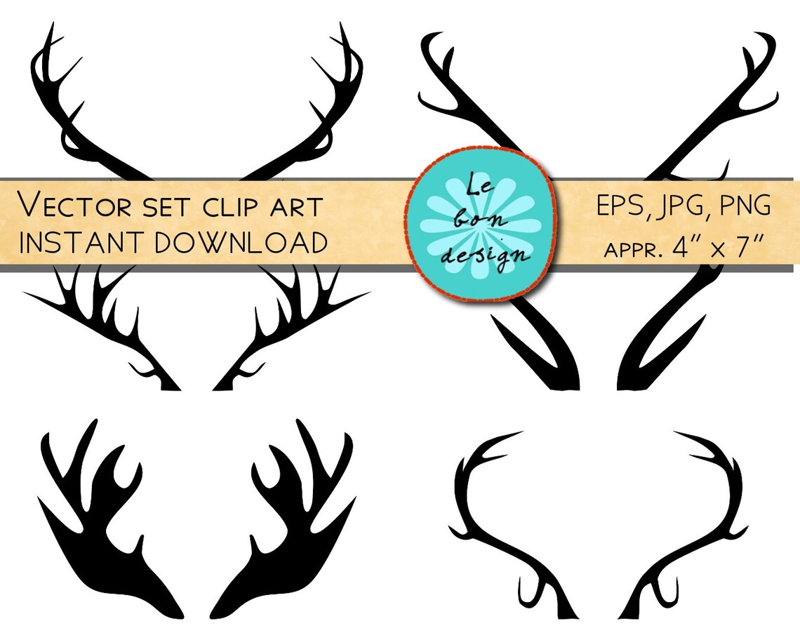 Printable Art Antlers / Clip Art Deer Antler Print/ Christmas Digital ...