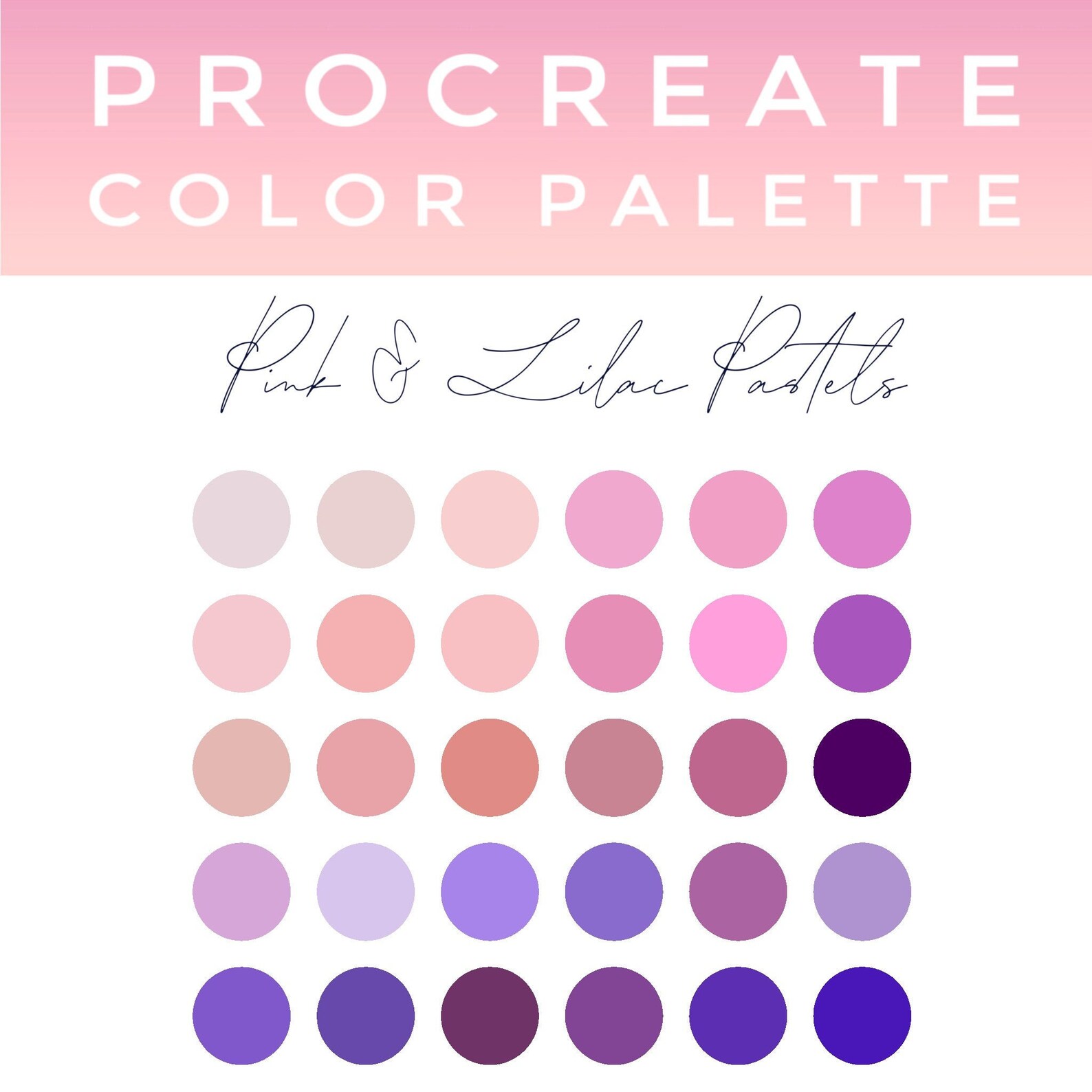Procreate Color Palette Instant Download Pink & Lilac Pastels Color ...