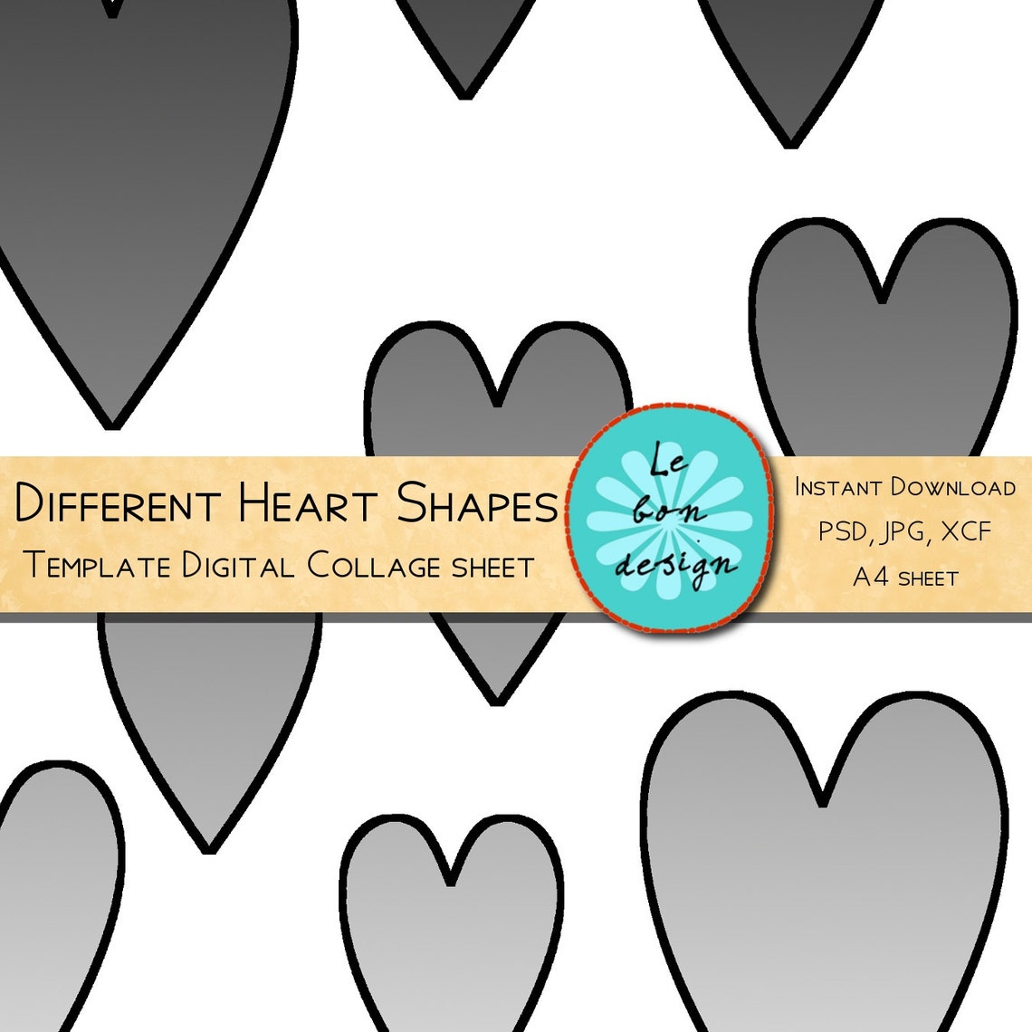 Heart Shapes Different Sizes Template Instant Download Gimp Jpg Psd - Etsy
