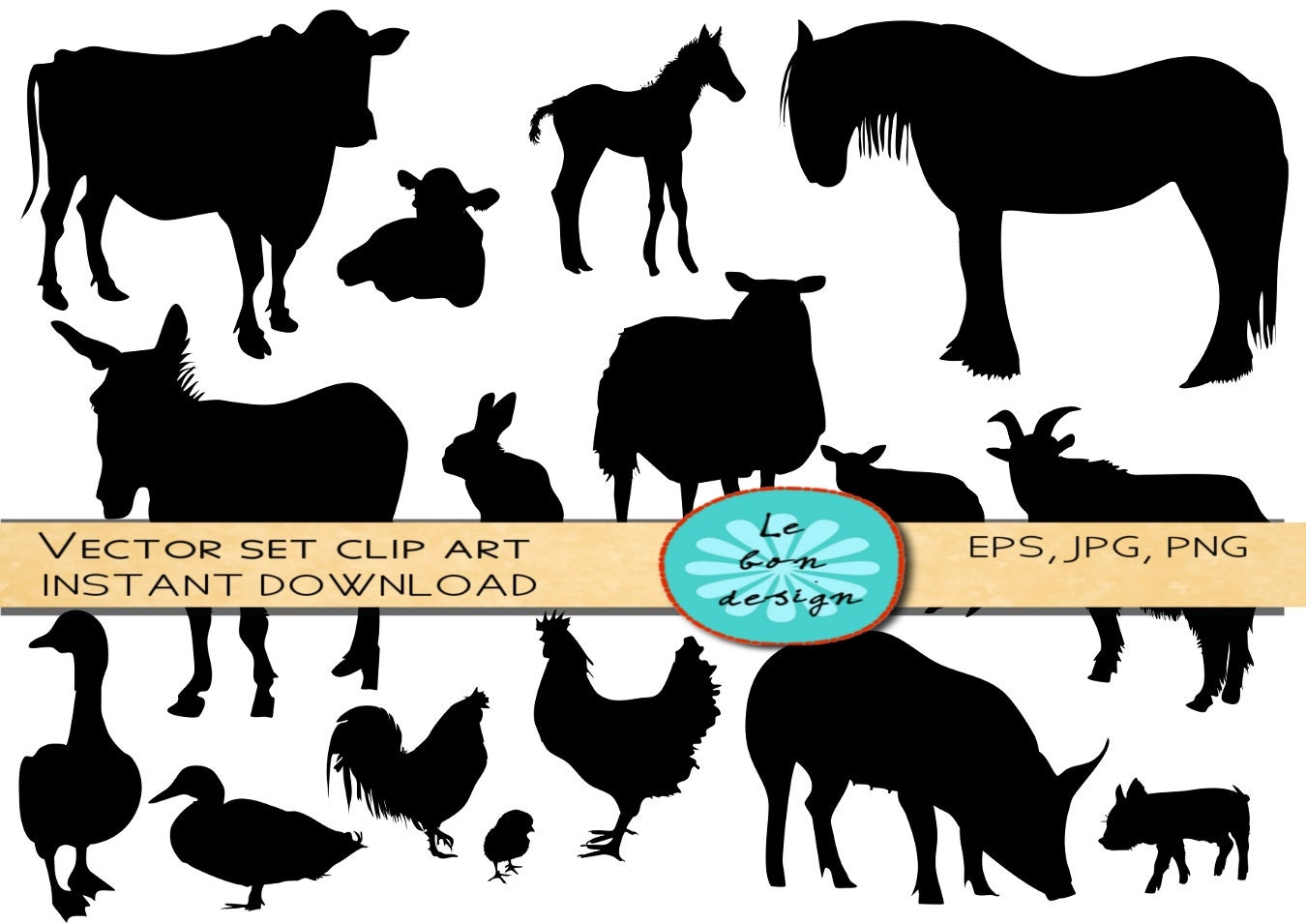 Farm Animals Silhouette/ Clip Art Vector Commercial Use /digital File ...