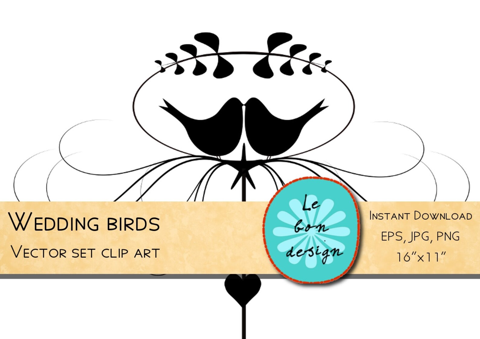 Clip Art Love Birds Vector Wedding Invitation INSTANT DOWNLOAD - Etsy