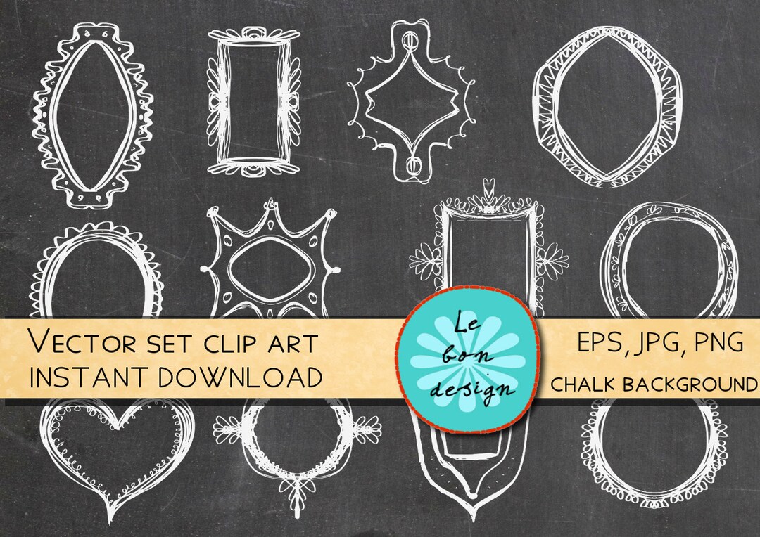 Frames Digital Clip Art 24 Hand Drawn Doodle Frames in Black and White ...