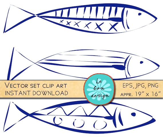 Clip Art Kitchen Art Sardines/ Printable Kitchen Art Fish | Etsy