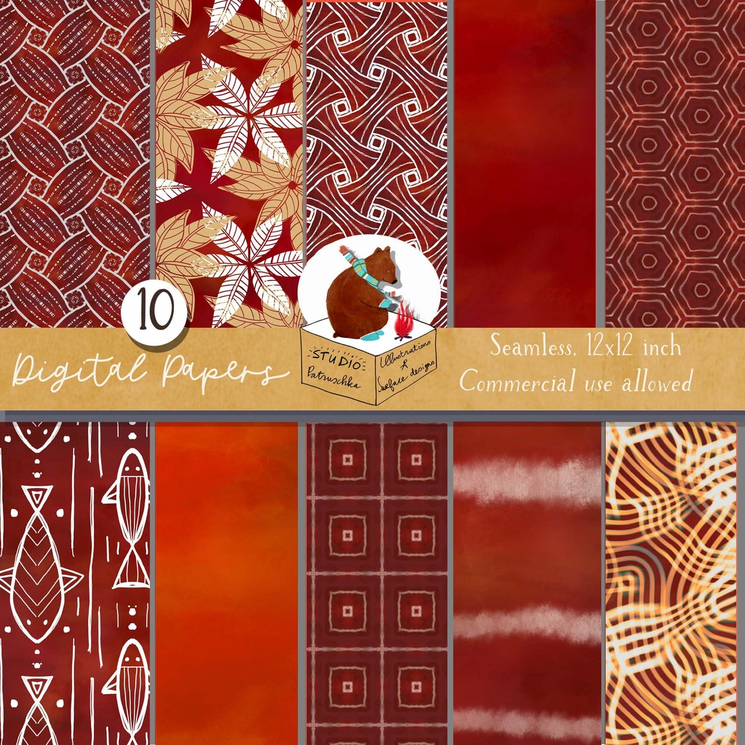 Shibori Red Digital Paper Pack 10 Seamless Patterns Shibori Red White ...