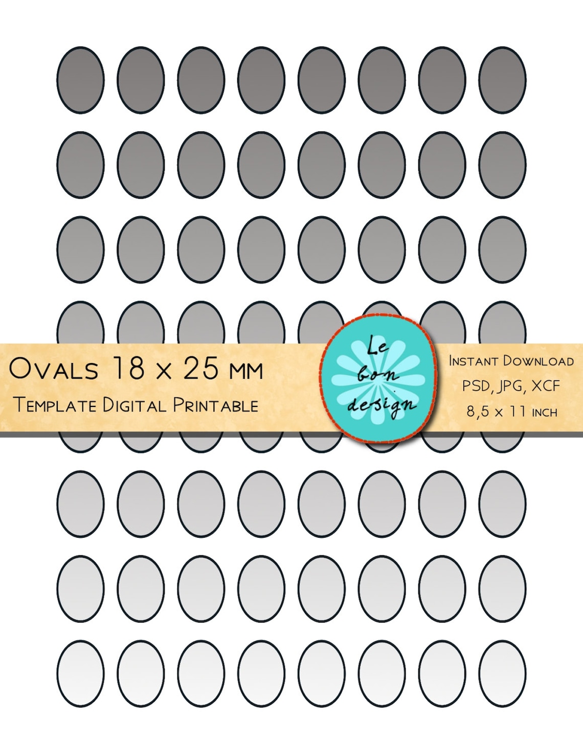Ovals 18 X 25 Mm Template 64 Ovals Diy Collage Sheet Jpg, Psd, Gimp ...