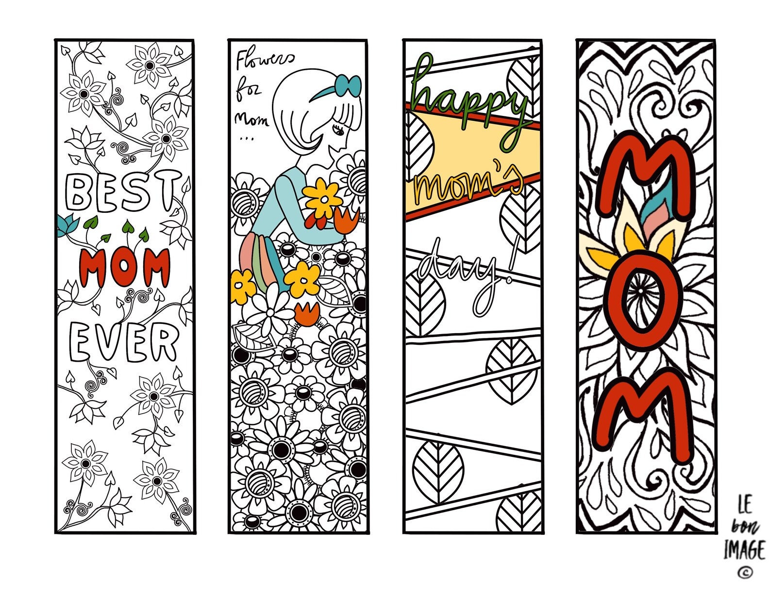 Mother’s Day Bookmark Coloring Page Kids Mom Birthday Gift Teacher ...