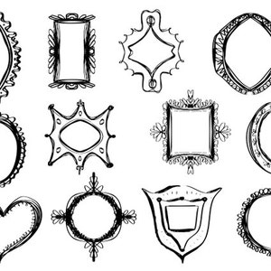 Frames Digital Clip Art 24 Hand Drawn Doodle Frames in Black and White ...