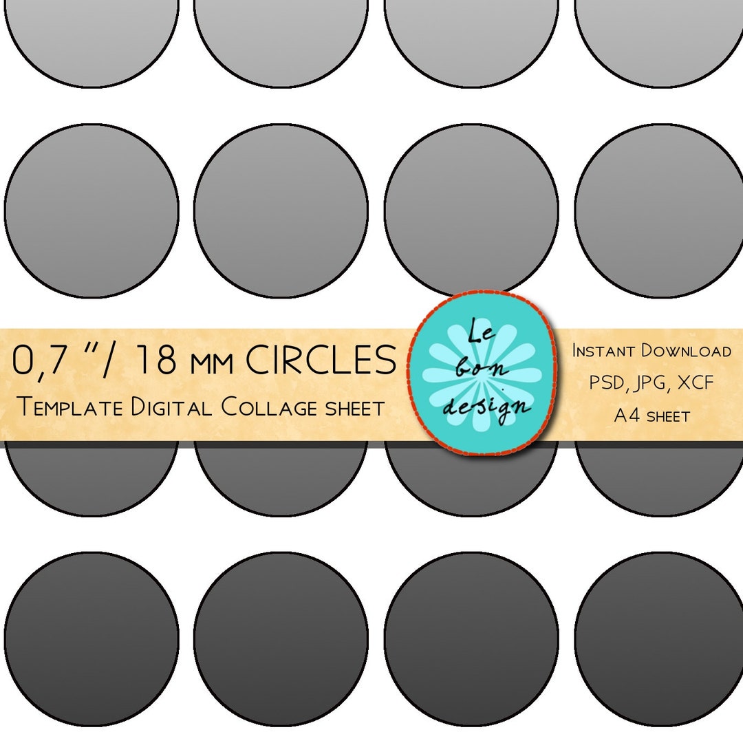 0,7 Inch/ 18 Mm Circle Template 40 Circles Diy Collage Sheet Jpg, Psd ...
