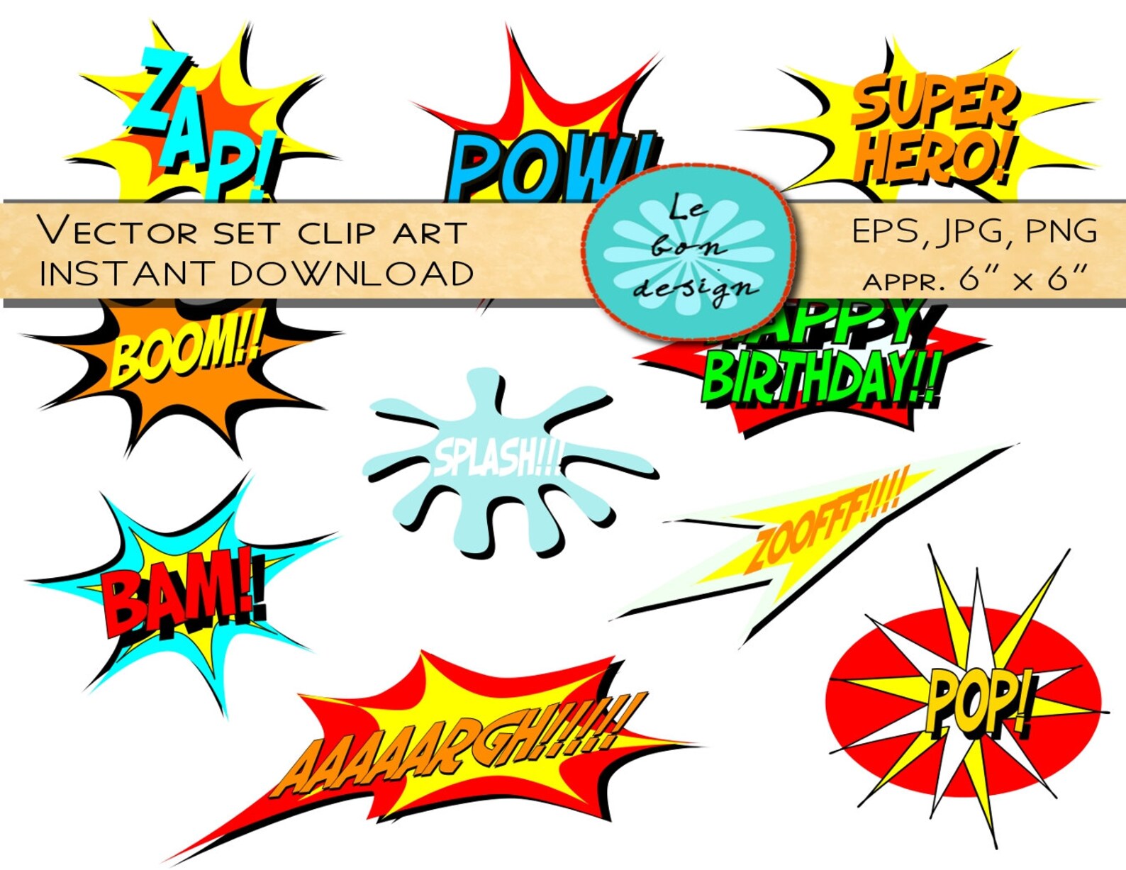 Digital Clip Art Vector Comic Book Superhero Text Personal and ...