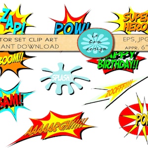 Digital Clip Art Vector Comic Book Superhero Text Personal and ...