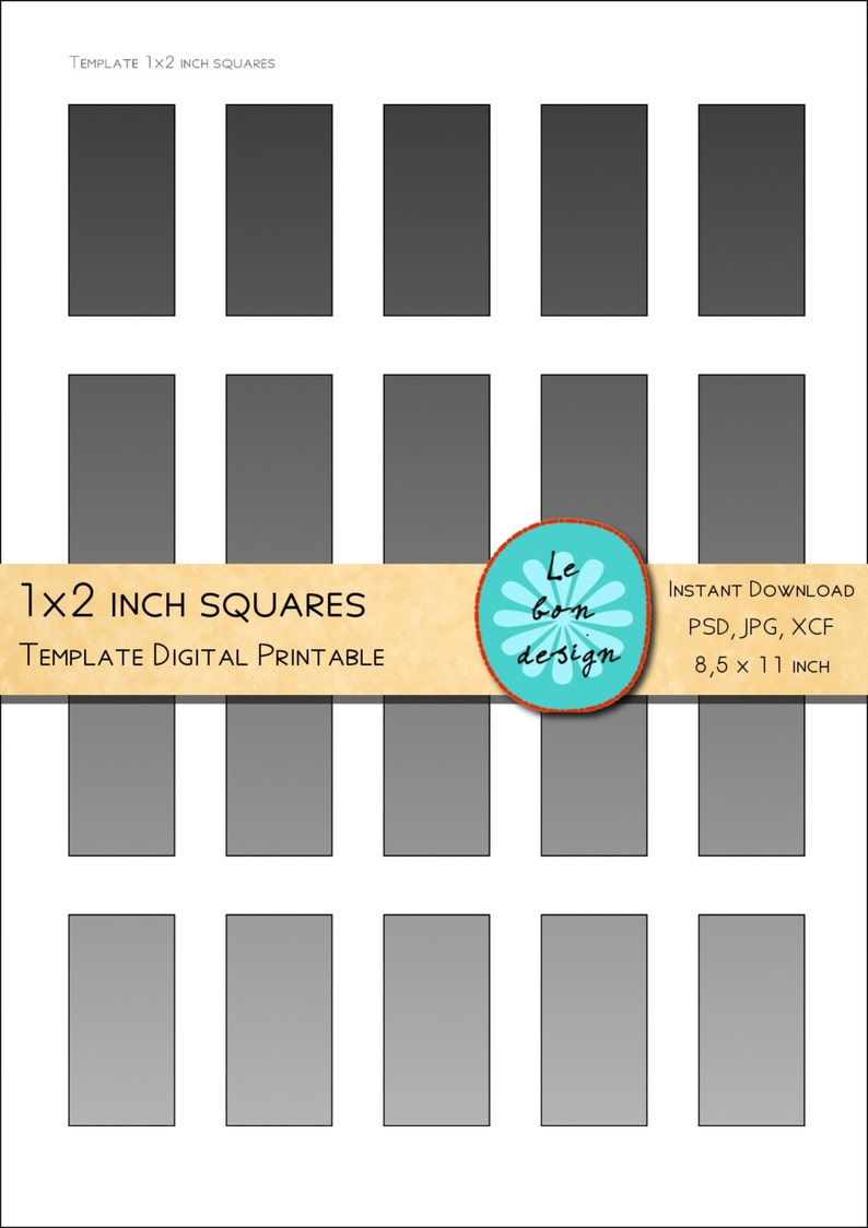 Template Squares 1x2 Inch Digital Scrapbooking Altered Art Collage ...