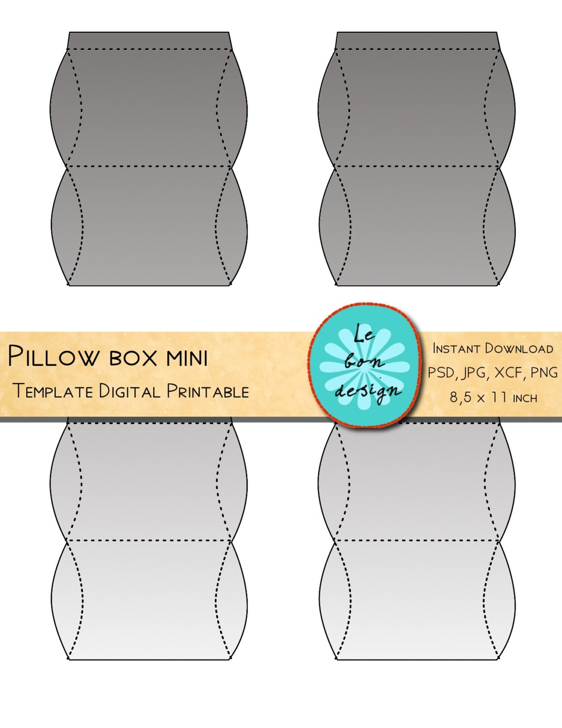 Pillow Box Template Printable Diy Folding Sheet Jpg, Psd, Gimp,png for ...