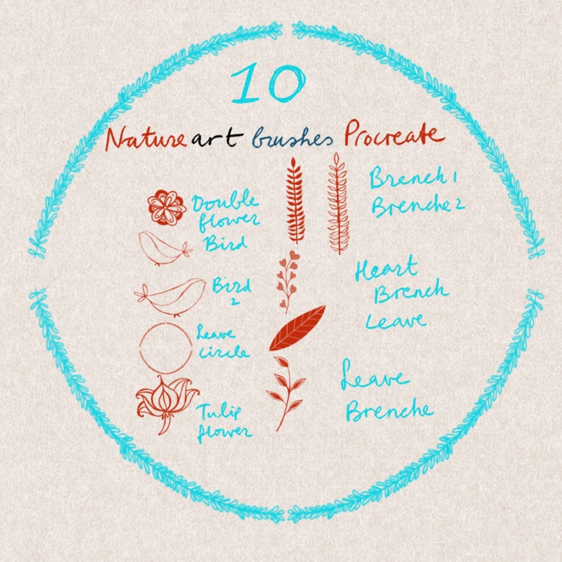 Procreate Brushes Pack Nature Folk Art Stamps Ink for Procreate App ...