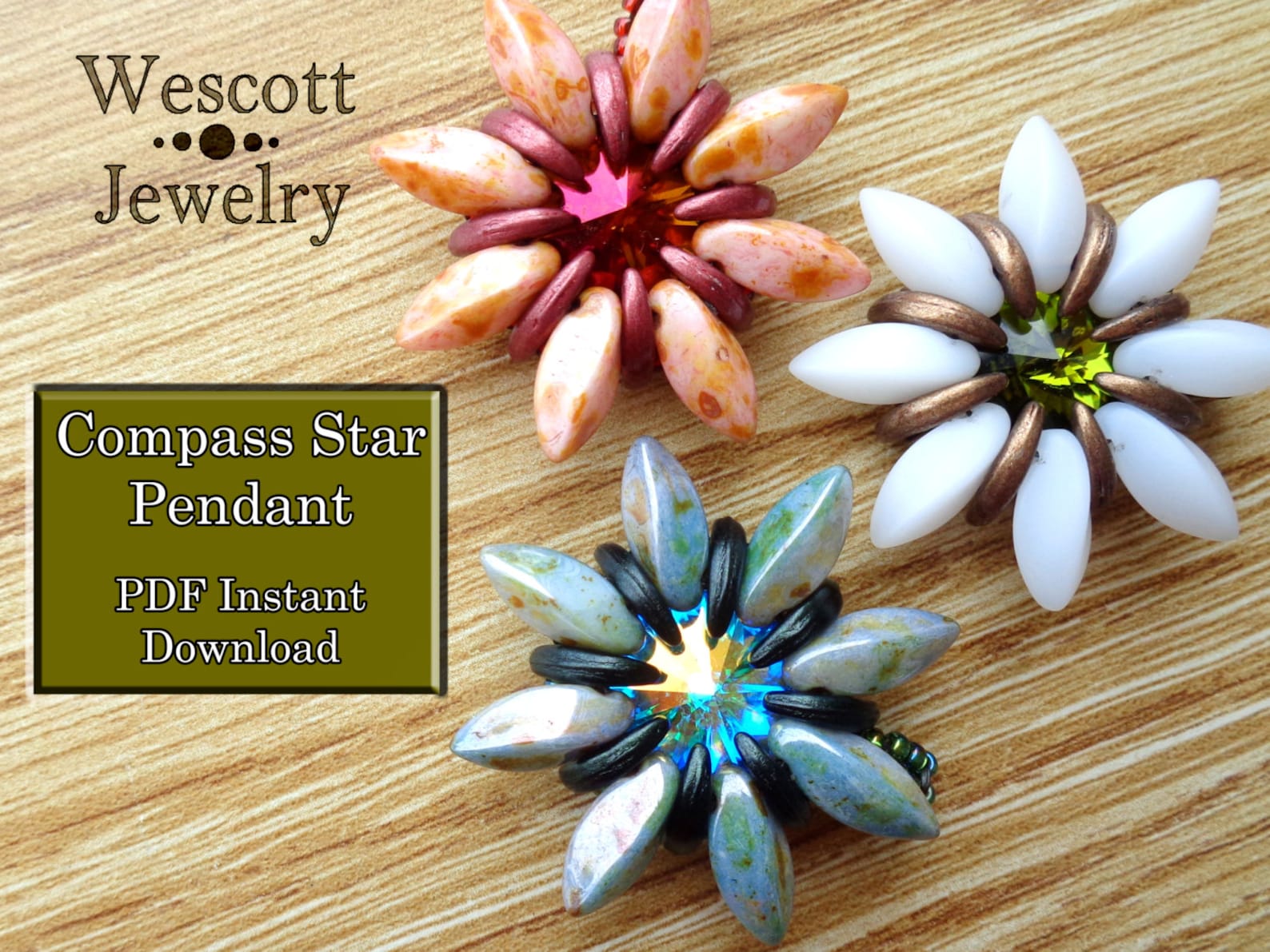 Beadweaving Pattern for Compass Star Pendant With Crescent - Etsy