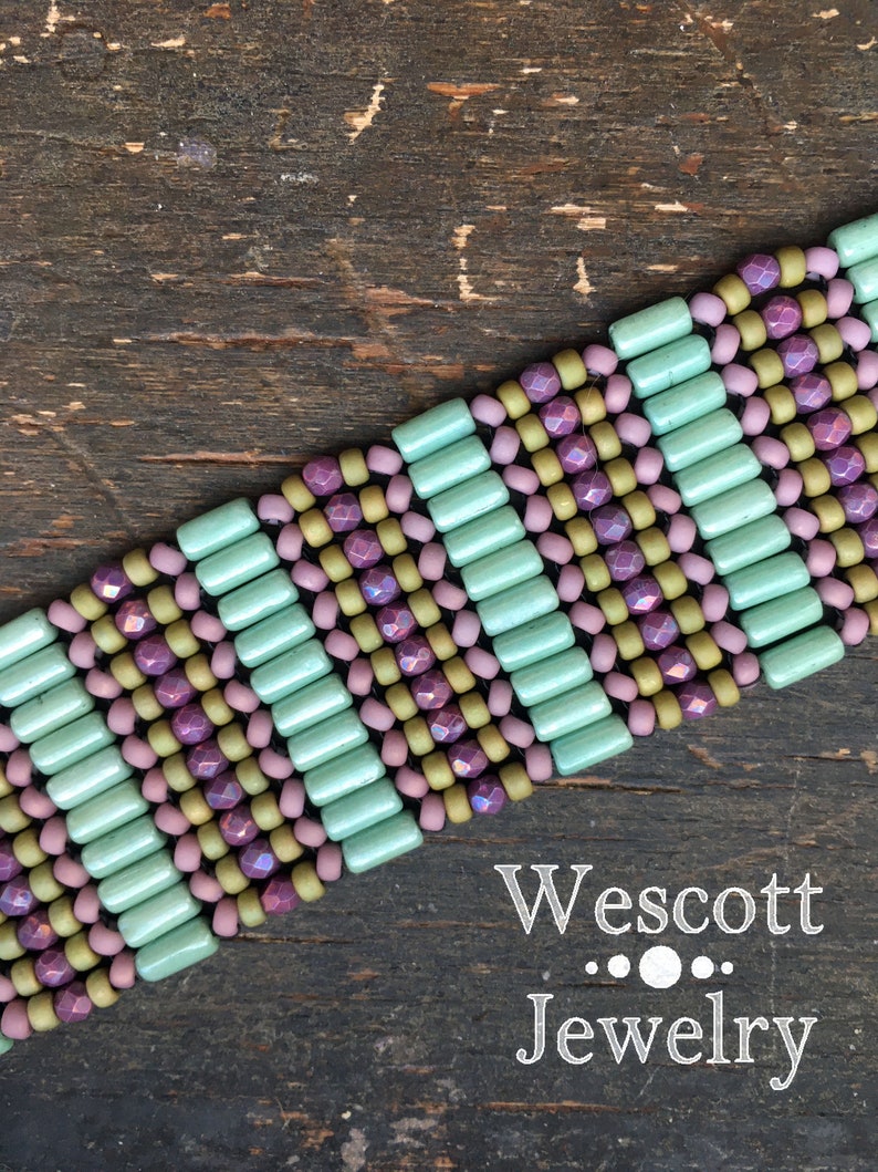 River Reed Bracelet in Lavender and Sage Green With Crystals | Etsy