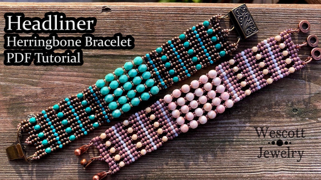 Headliner Herringbone Beaded Bracelet Cuff Pattern: Seed Bead Tutorial ...
