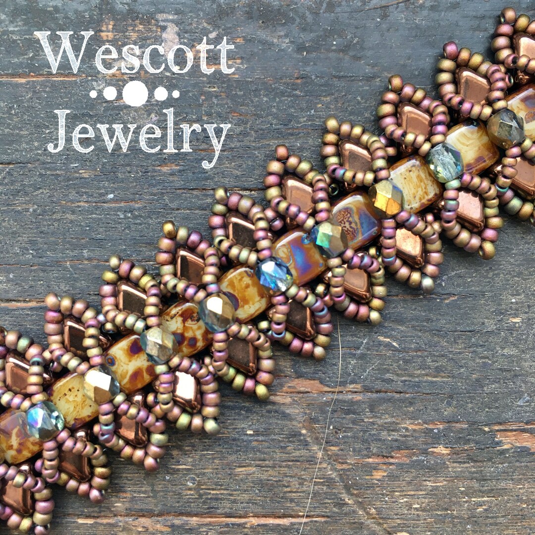 Beaded Cuff Bracelet: Chocolate Bronze, Czech Glass Crystal, Seed Bead ...