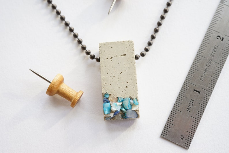 Concrete Jewelry- Concrete Pendant Necklace With Embedded Crushed Blue ...