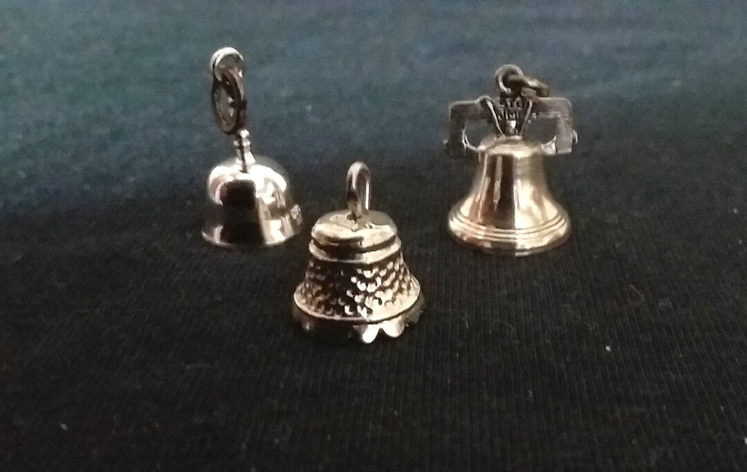 3 Piece Vintage Sterling Silver JMF Bell Charm Lot Liberty Bell, Dinner ...