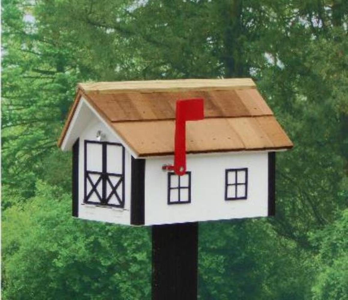 Amish Handmade Barn Mailbox: Cedar Roof, Painted Wood (22.5" X 14.5" X ...