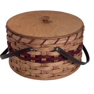 Amish Double Pie Carrier Basket Gingerich Style Round With Leather ...