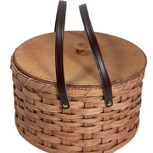 Amish Double Pie Carrier Basket Gingerich Style Round With Leather ...