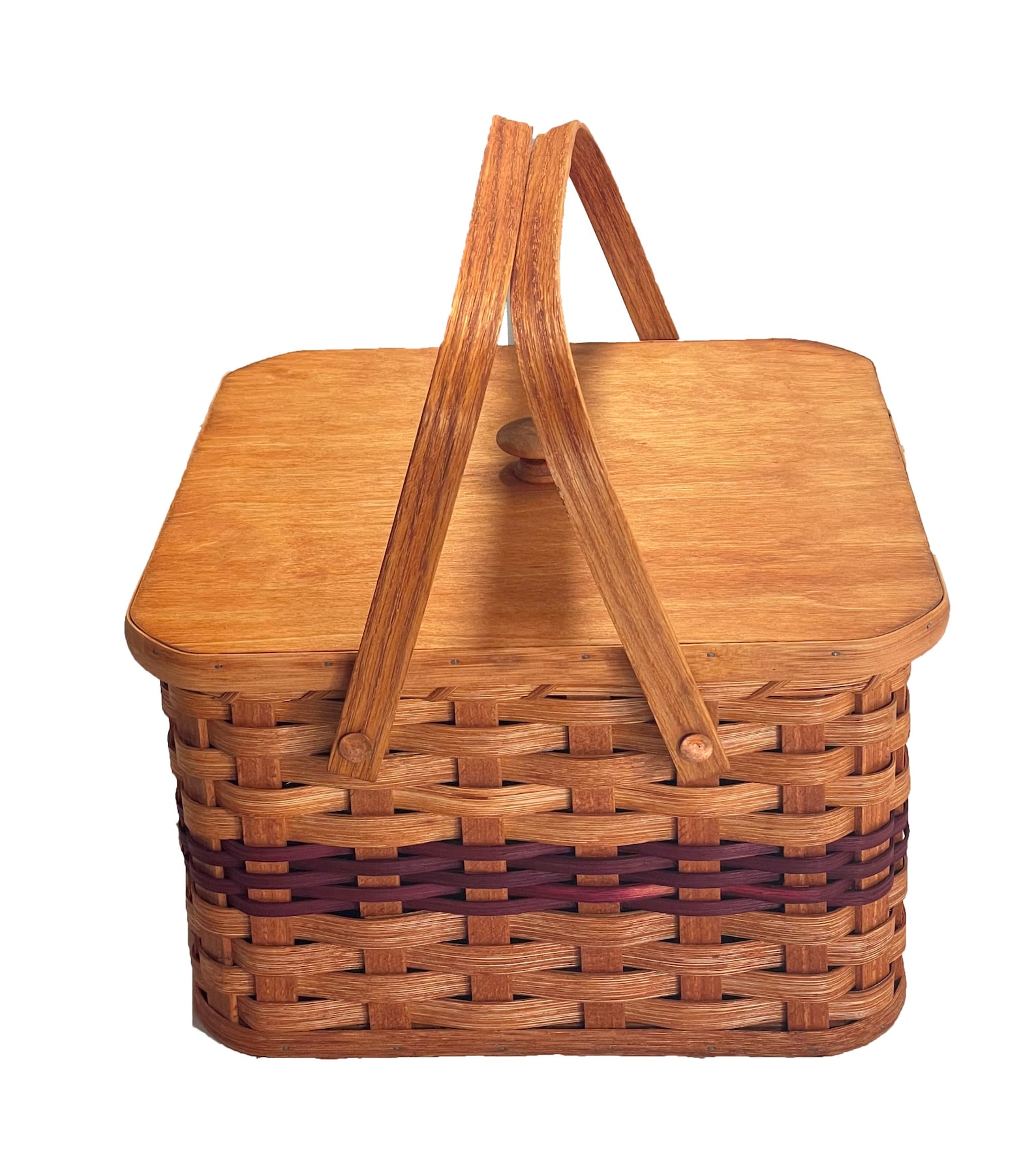 Amish Double Pie Carrier Basket With Solid Oak Bottom, Tray, Lid, and ...