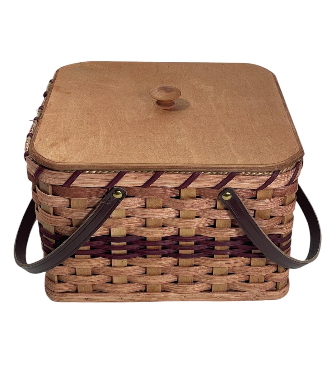 Amish Double Pie Carrier Basket Gingerich Style Square With Leather ...