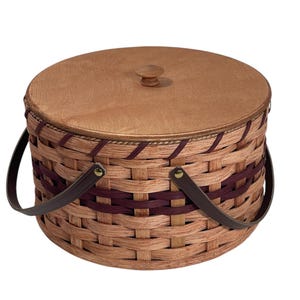 Amish Double Pie Carrier Basket Gingerich Style Round With Leather ...