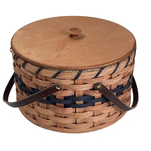 Amish Double Pie Carrier Basket Gingerich Style Round With Leather ...