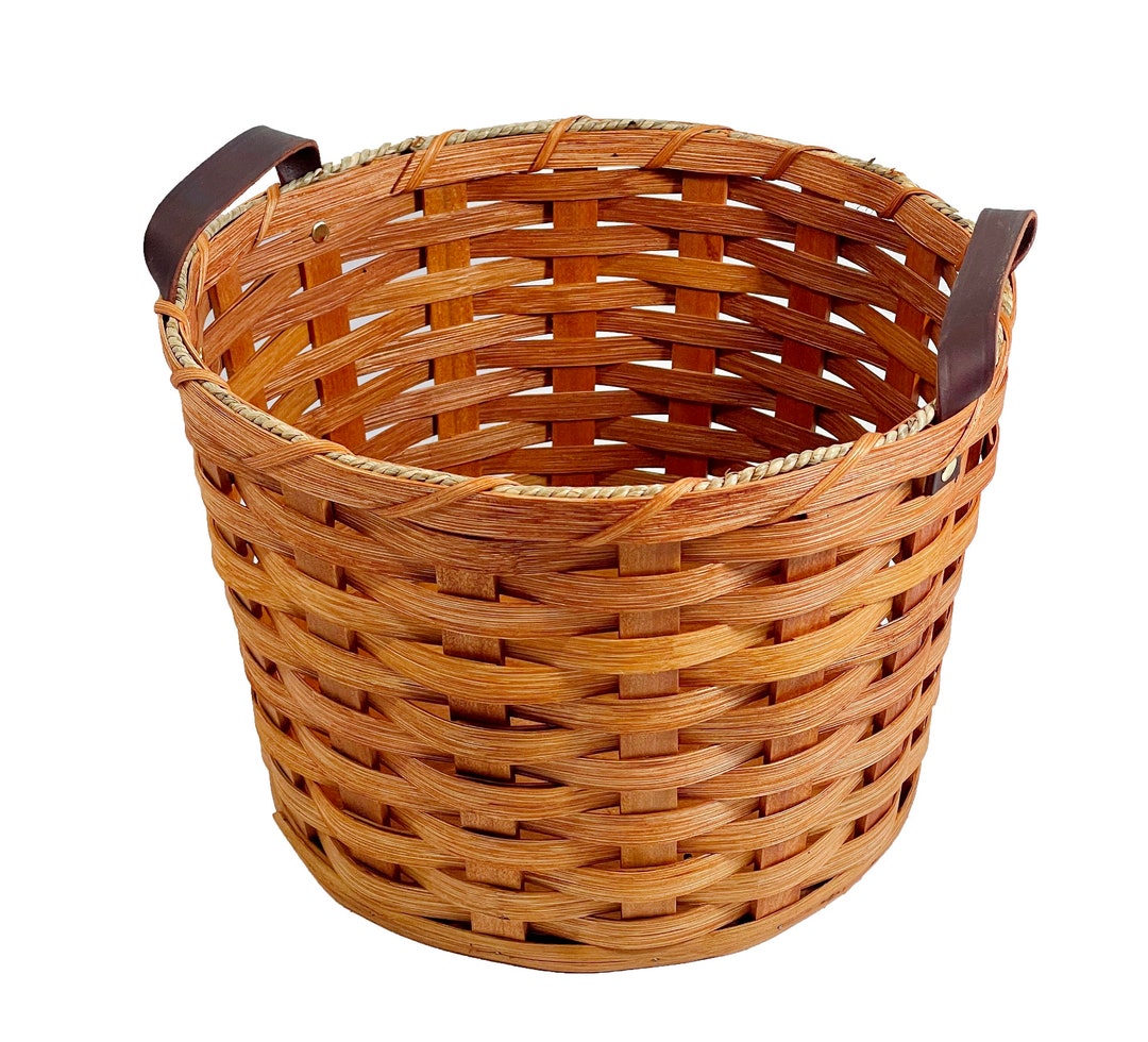Amish Baskets Apple Pail Towel Storage Basket With Genuine Leather ...