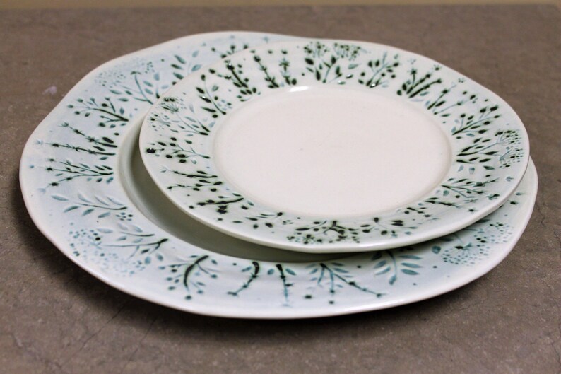 Dinner Plates Set of 4 in Rosemary / Portuguese Dinnerware / Stoneware ...