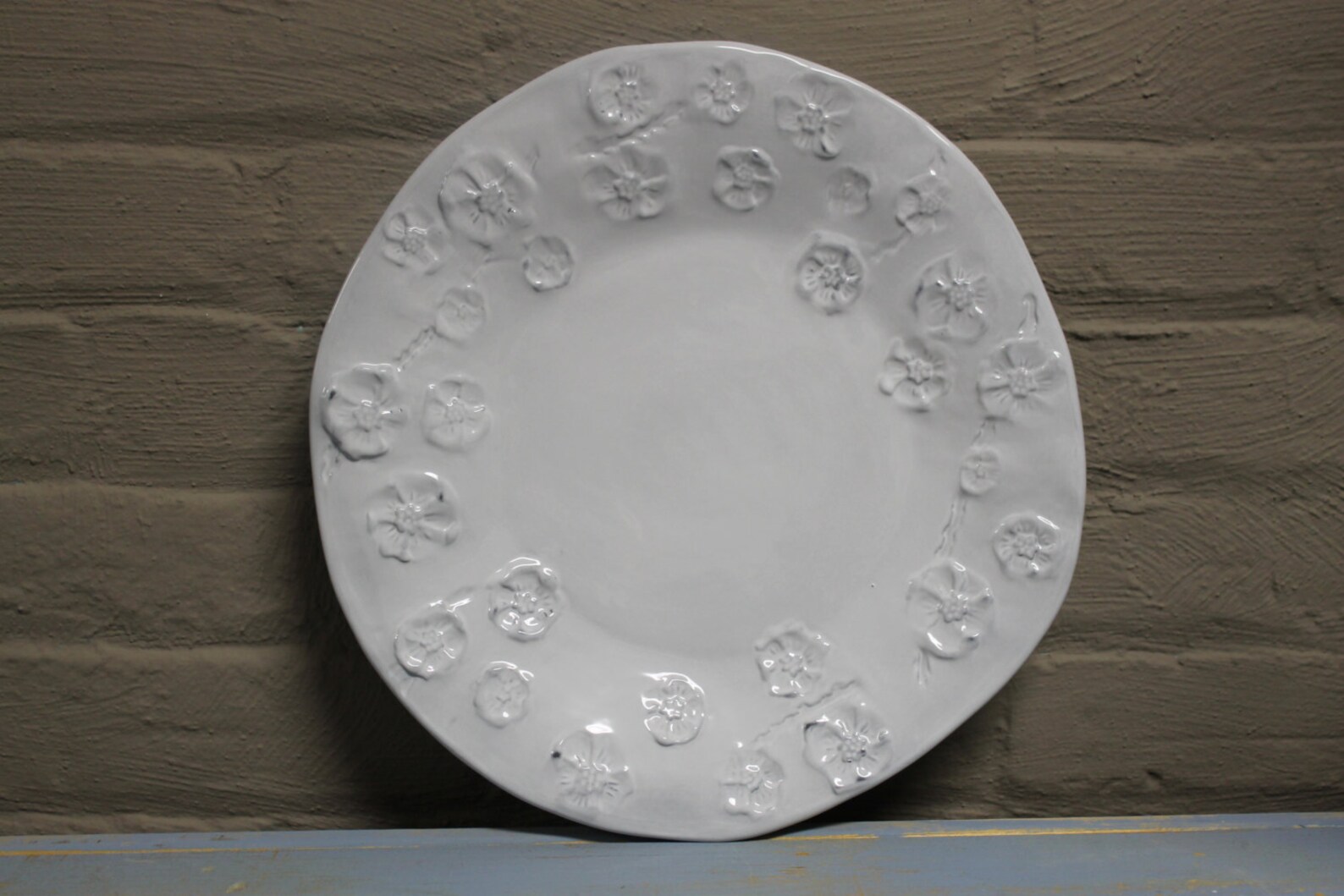Ceramic Dinner Plate / White Gardenia Pressed Flowers / Handmade ...