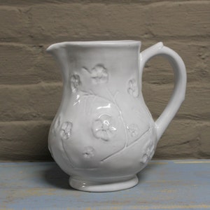 Handmade Ceramic Pitcher, White Gardenia Pressed Flowers, Portuguese ...