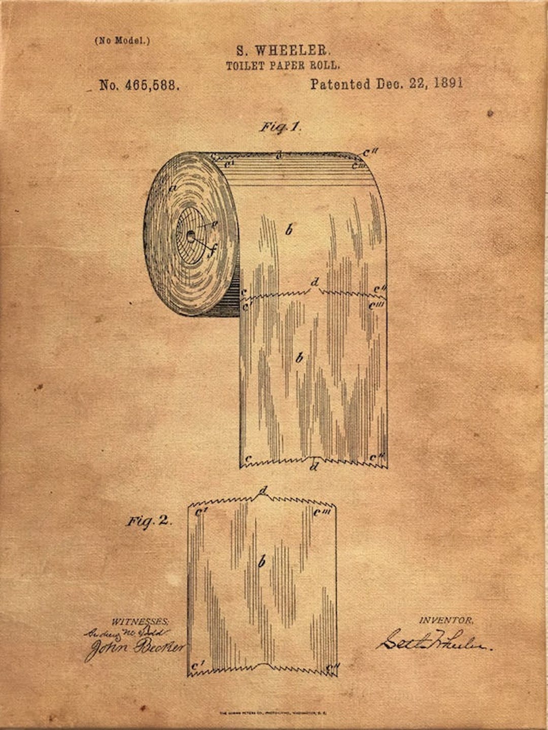 Reproduction Canvas Print of 1891 Toilet Paper Roll Patent - Etsy