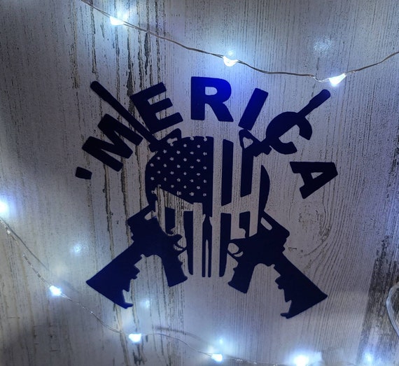 Merica Skull Gun Decal | Etsy