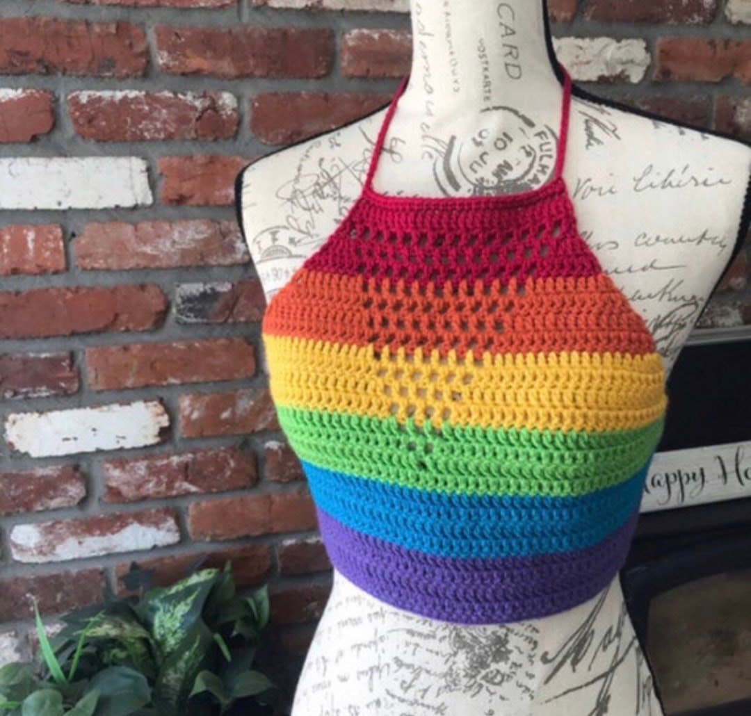 Rainbow Stripe Halter Top With Triangle Detail | Pride Crop Top ...