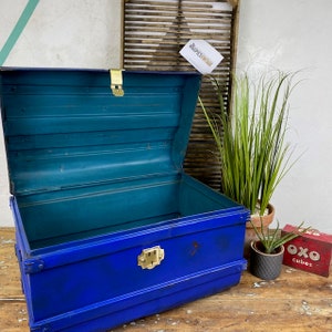 Sml Industrial Blue Steamer Trunk Chest Coffee Table Storage Box - Etsy UK