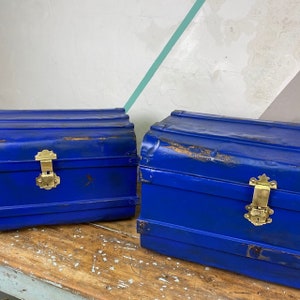 Sml Industrial Blue Steamer Trunk Chest Coffee Table Storage Box - Etsy UK