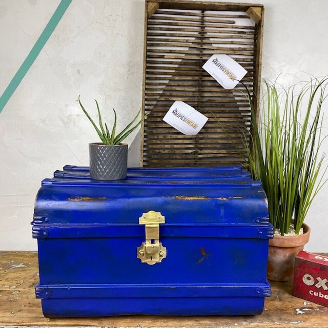 Sml Industrial Blue Steamer Trunk Chest Coffee Table Storage Box - Etsy UK