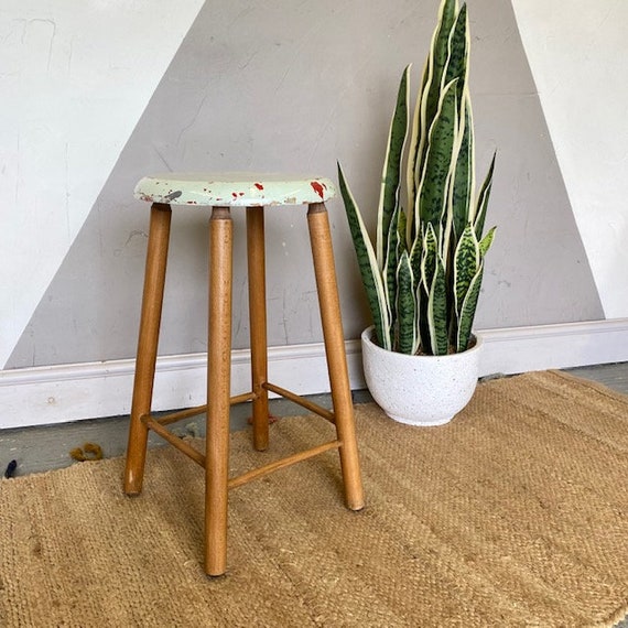 Mid Century Vintage 1950s Kitchen Stool Green Etsy
