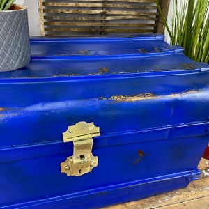 Sml Industrial Blue Steamer Trunk Chest Coffee Table Storage Box - Etsy UK
