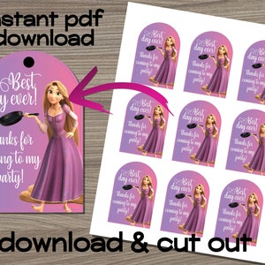Tangled Rapunzel Birthday Party Goodie Favor Bag Tags Instant - Etsy