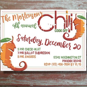 Chili Cook-off Competition Potluck Custom Party Invitation Digital File ...