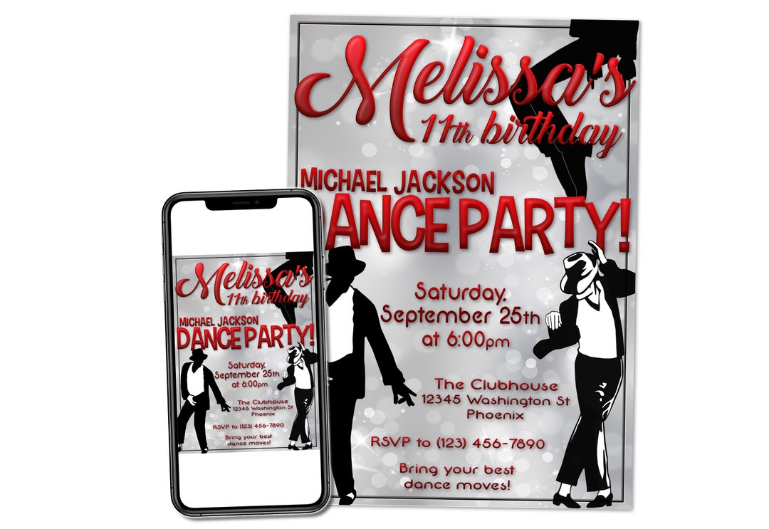 Michael Dance Party Customized Birthday Invitation Digital File - Etsy