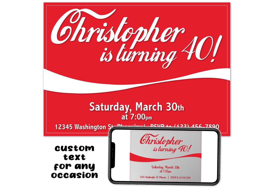 Coke Soda-themed Custom Birthday Printable Party Invitation Digital ...